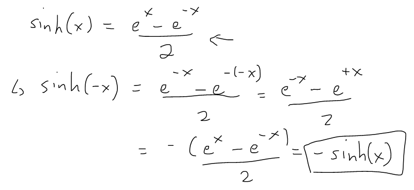 Hyperbolic Trigonometry Identity Proof: sinh(-x) = -sinh(x) & cosh(-x ... Hyperbolic Trigonometry Identity Proof: sinh(-x) = -sinh(x) & cosh(-x ...