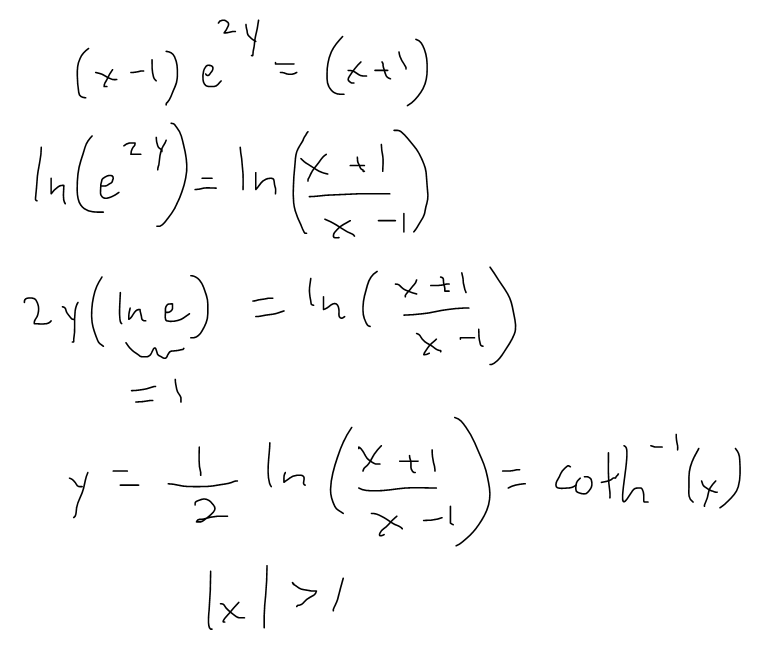 Inverse Hyperbolic Trigonometry as Logarithms: coth^-1(x) | PeakD