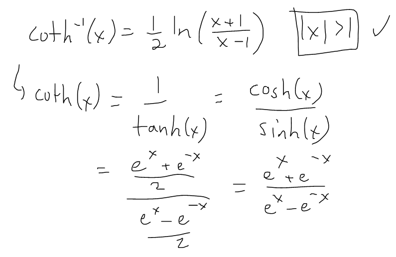 Inverse Hyperbolic Trigonometry as Logarithms: coth^-1(x) | PeakD Inverse Hyperbolic Trigonometry as Logarithms: coth^-1(x) | PeakD