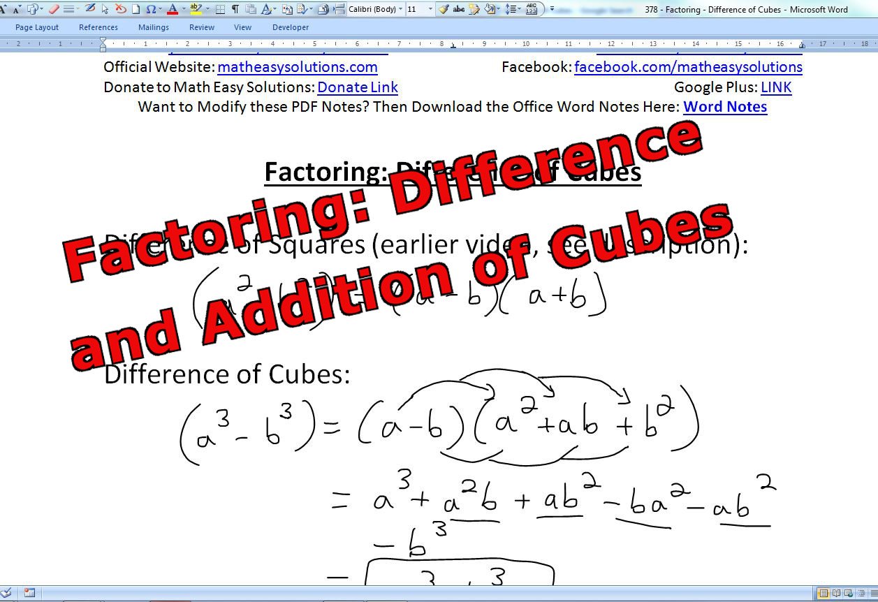 Factoring: Difference and Addition of Cubes | PeakD