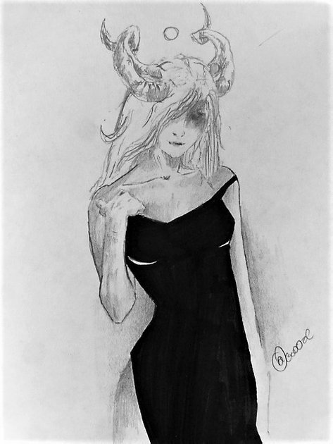 Original seductive demon girl - Ink and pencil sketch. | PeakD
