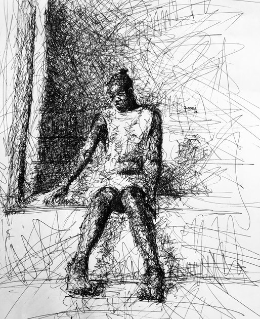 Study Sketch - Loneliness and Thoughts... (Scribble Drawing). | PeakD