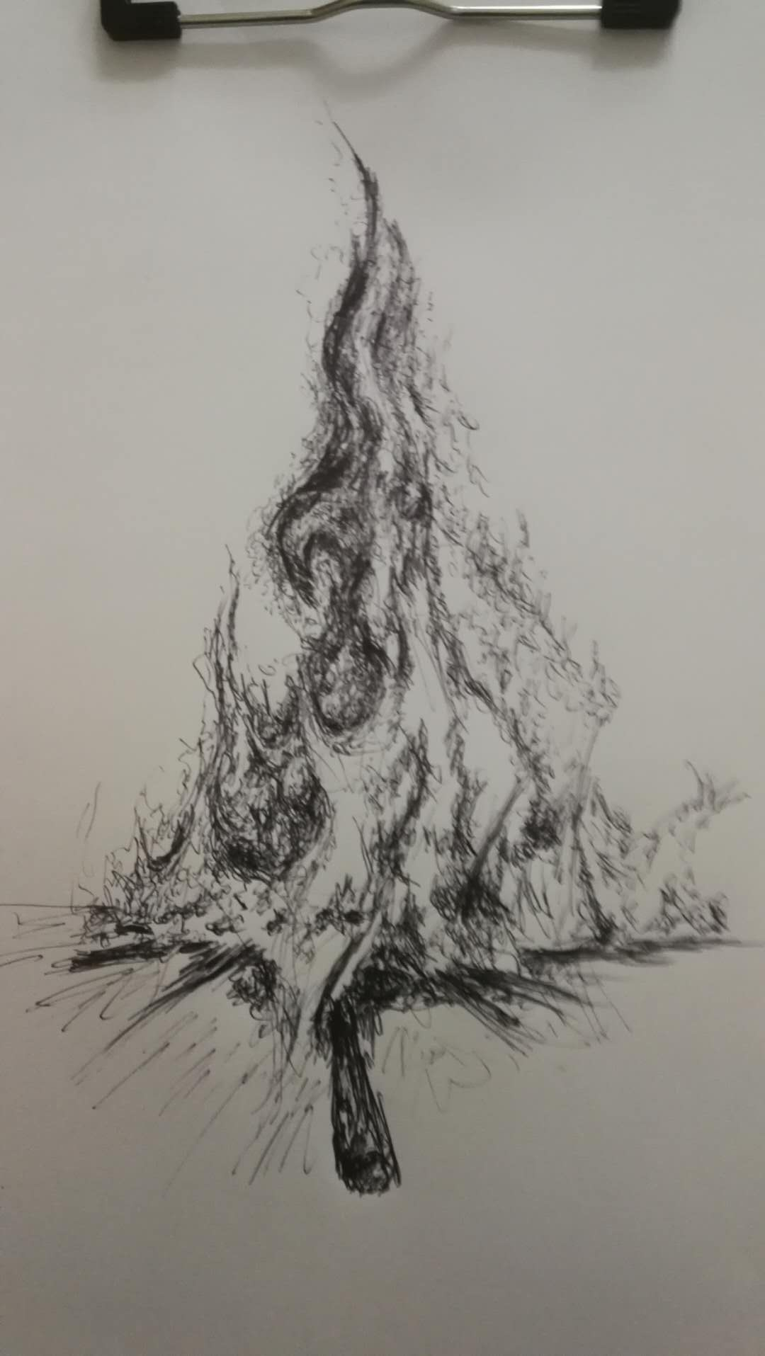 Tree On Fire Pencil Drawing