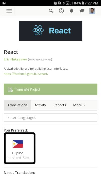 Facebook React | English to Filipino Translation | 1,092words | Open Source — Hive